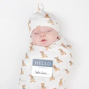 LULUJO Hello World Hat & Swaddle Set - Vintage Teddy