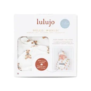 LULUJO Hello World Hat & Swaddle Set - Vintage Teddy
