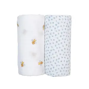 LULUJO Cotton Muslin Swaddles 2 Pack - Bees/dots