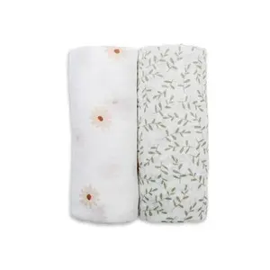 LULUJO Cotton Muslin Swaddles 2 Pack - Daisy/greenery