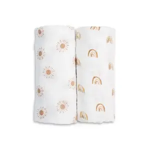 LULUJO Cotton Muslin Swaddles 2 Pack - Rainbow/suns