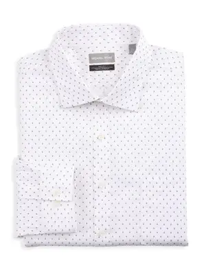 Michael Kors Big & Tall Non-iron Geometric Print Dress Shirt - White