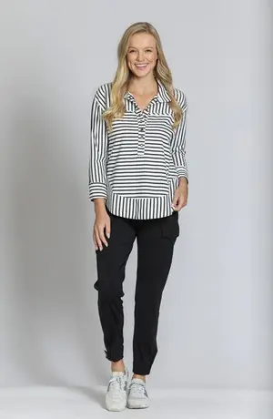 APNY Stripe Grommet Cotton Henley