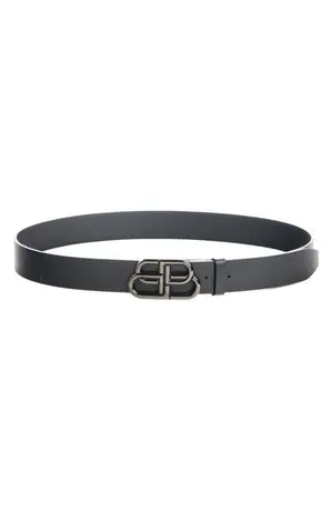 Balenciaga Bb Large Logo Buckle Leather Belt - Black