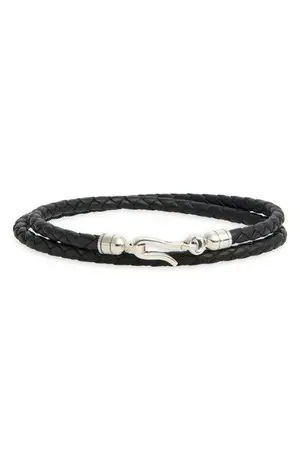 Caputo & Co Braided Leather Double Wrap Bracelet - Black