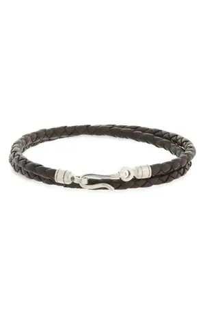 Caputo & Co Caputo & Co. Braided Leather Double Wrap Bracelet Dark Brown