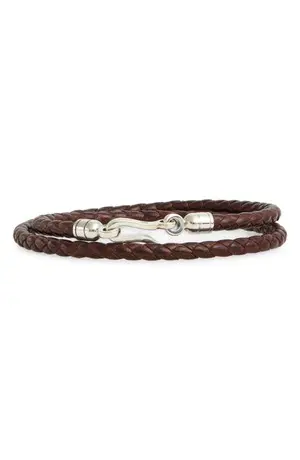 Caputo & Co Braided Leather Double Wrap Bracelet - Tan