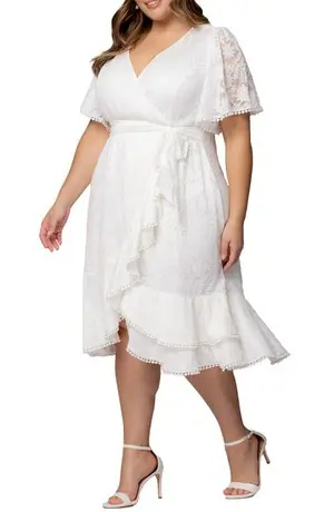 KIYONNA Palermo Lace Faux Wrap Dress - White