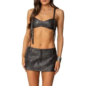 EDIKTED Sadaf Faux Leather Bra Top
