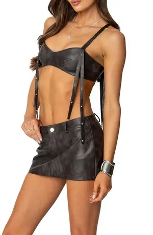 EDIKTED Sadaf Faux Leather Bra Top