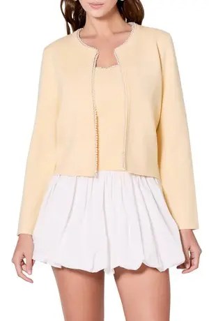 Endless Rose Faux Pearl Trim Cardigan - Butter