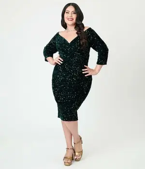 Unique Vintage Unique Vintage Plus Size Shailene Pencil Dress Green