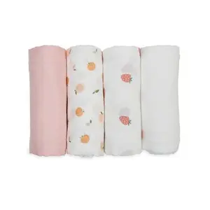 LULUJO Muslin Swaddles 4 Pack Berries & Peaches