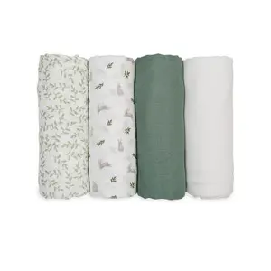 LULUJO Muslin Swaddles 4 Pack - Fern & Bunnies