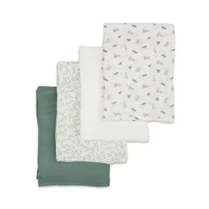 LULUJO Muslin Swaddles 4 Pack - Fern & Bunnies