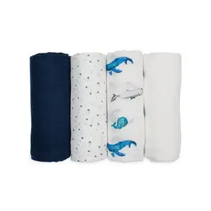 LULUJO Muslin Swaddles 4 Pack Whales & Stars