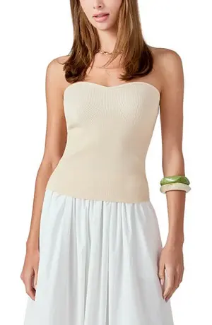 Endless Rose Strapless Ribbed Top - Beige