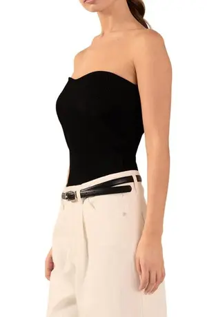Endless Rose Strapless Ribbed Top - Black