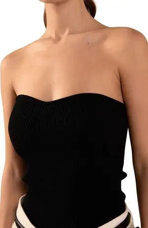 Endless Rose Strapless Ribbed Top - Black