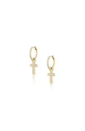 Sheryl Lowe Diamond Cross Charm Earrings - 14kt Yellow Gold