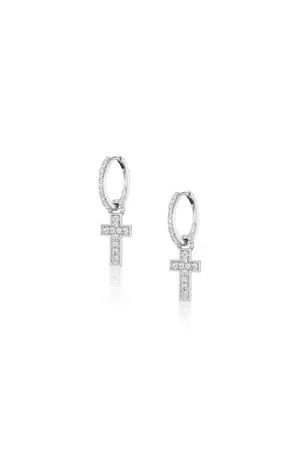Sheryl Lowe Diamond Cross Charm Earrings - Sterling Silver