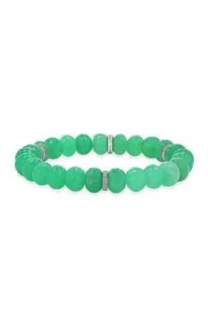 Sheryl Lowe Chrysoprase Bead Bracelet With Diamond Rondelles - Chrysoprase / Sterling Silver