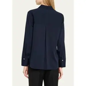 Vince Classic Silk Button-front Shirt - Blue