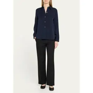 Vince Classic Silk Button-front Shirt - Blue