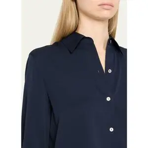 Vince Classic Silk Button-front Shirt - Blue