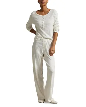 Polo Ralph Lauren Henley Wide Leg Pajama Set - Egret