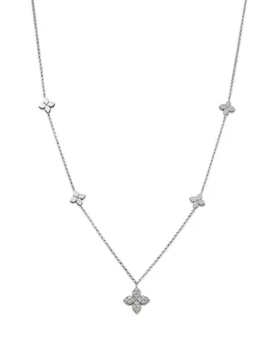 Roberto Coin 18k Yellow Diamond Flower Station Necklace - White
