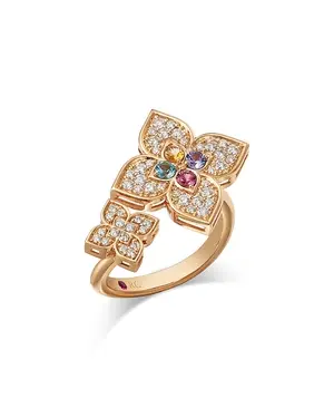 Roberto Coin 18k Yellow Gold Venetian Princess Carnival Multi Gemstone & Diamond Double Flower Ring - Pink