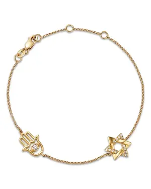 Bloomingdale'S 14k Diamond Hamsa Hand & Star Of David Bracelet - Yellow Gold