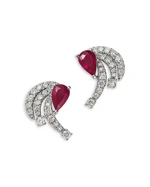 Bloomingdale'S Ruby And Diamond Stud Earrings - Red/white