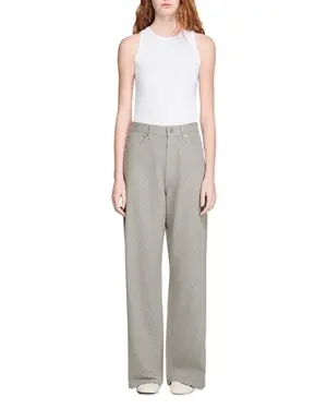 Sandro Rhinestone Embellished Wide Leg Jeans