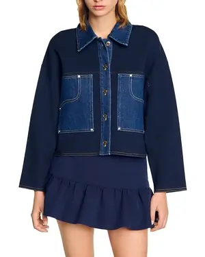 Sandro Denim Detail Cardigan - Navy Blue