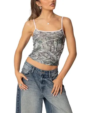 EDIKTED Camouflage Contrast Tank Top