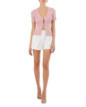LAMARQUE Aurelie Ribbed V-neck Top - Rose