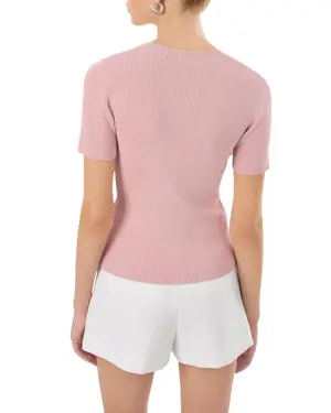 LAMARQUE Aurelie Ribbed V-neck Top - Rose