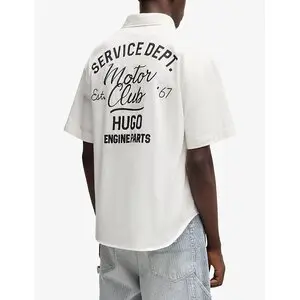 Hugo Brand-embroidered Short-sleeve Cotton Shirt