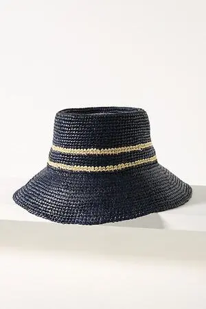 WYETH Raffia Straw Bucket Hat - Navy