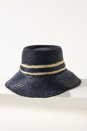 WYETH Raffia Straw Bucket Hat - Navy