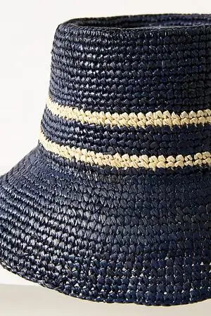 WYETH Raffia Straw Bucket Hat - Navy