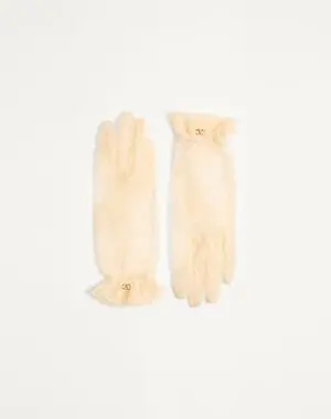 Valentino Garavani Vlogo Signature Lace Gloves - Butter/gold