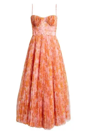 HUTCH Pleated Cocktail Dress - Gold Floral