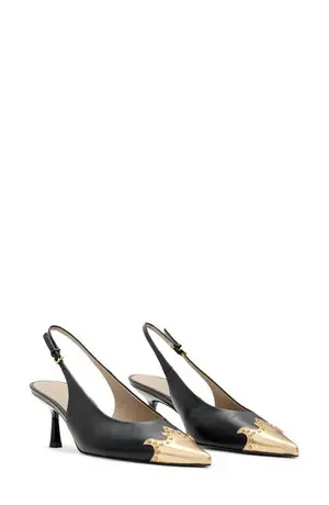 ALLSAINTS Denver Pointed Toe Slingback Pumps - Black/ Gold