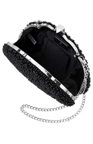 Nina Hera Frame Beaded Clutch - Black