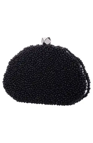 Nina Hera Frame Beaded Clutch - Black