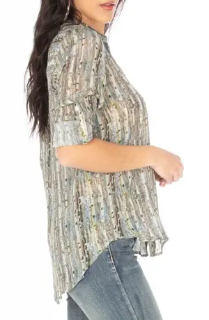 APNY Print Roll Tab Sleeve Button-up Shirt - Beige Multi