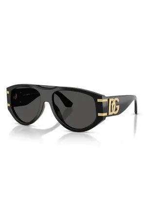 Dolce & Gabbana 56mm Pilot Sunglasses - Black / Dark Grey